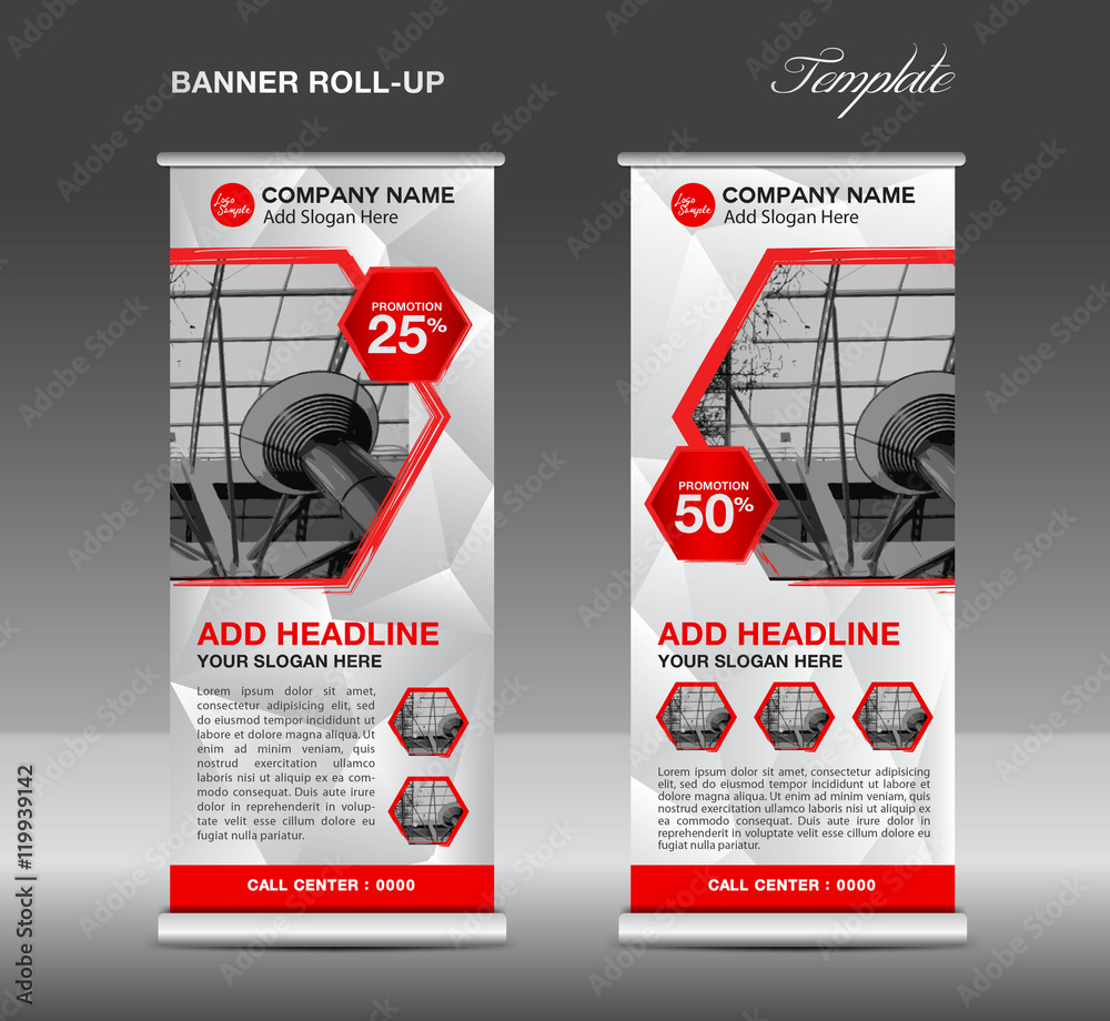 Red Roll up banner template vector, roll up stand, banner design Stock ...