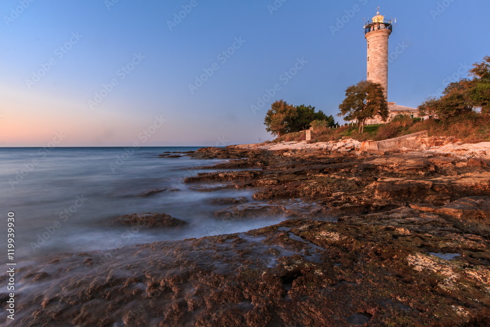 Savudija Lighthouse on the most western point of the Istria peninsula ...