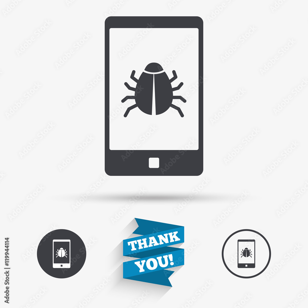 Smartphone virus sign icon. Software bug symbol. Stock Vector | Adobe Stock