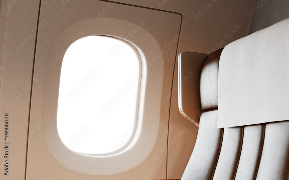 Empty Leather Chair Background Inside Interior First Class Airplane ...