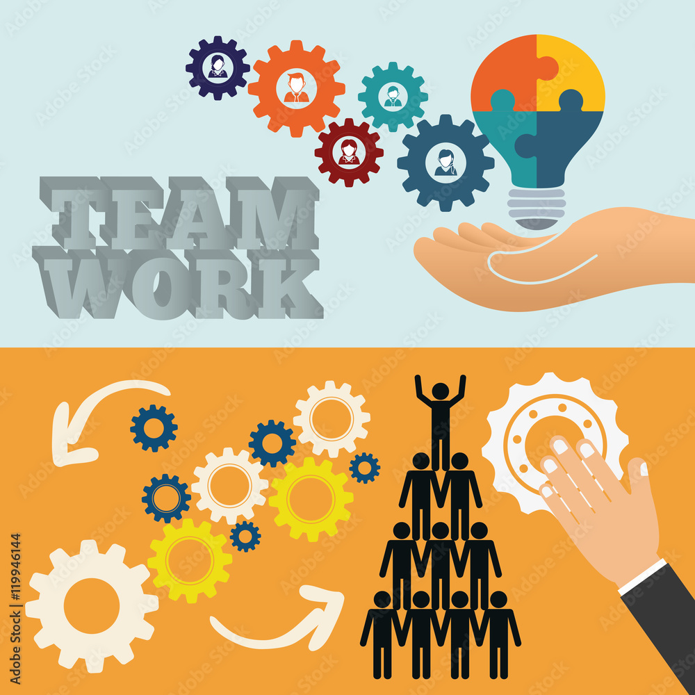 pictogram gears hand teamwork support collaborative cooperation work ...