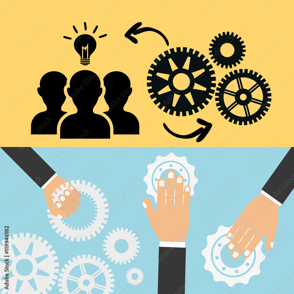 pictogram gears hand bulb teamwork support collaborative cooperation ...