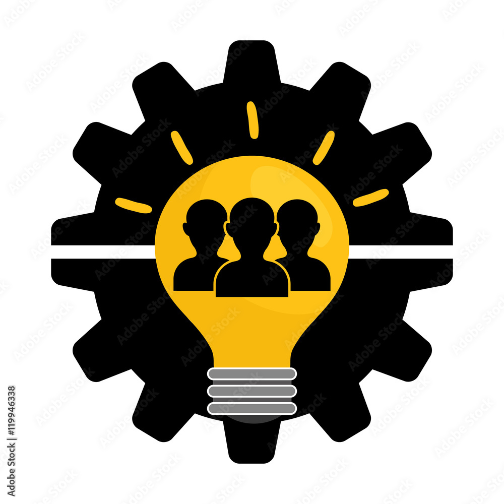 pictogram gears bulb teamwork support collaborative cooperation work ...