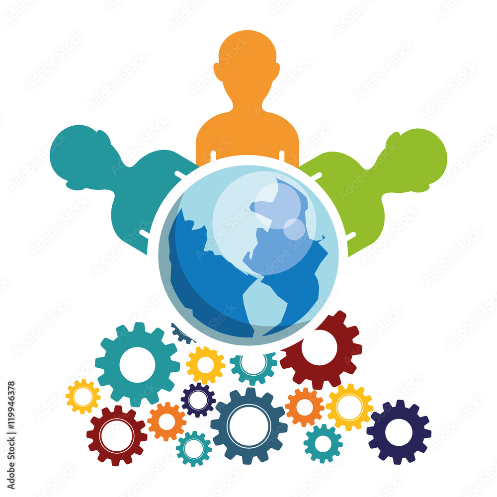 pictogram gears teamwork support collaborative cooperation work icon ...