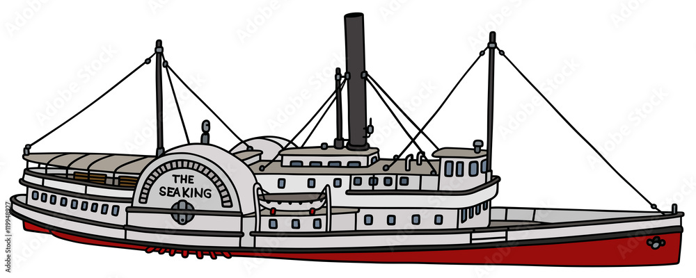 Hand drawing of a vintage paddle steamer Stock Vector | Adobe Stock