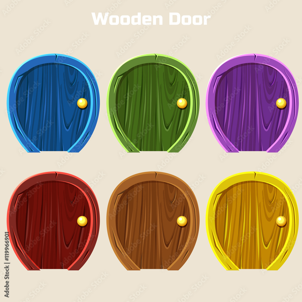 Cartoon Wooden Colorful Rounded Door For Stock Vector | Adobe Stock