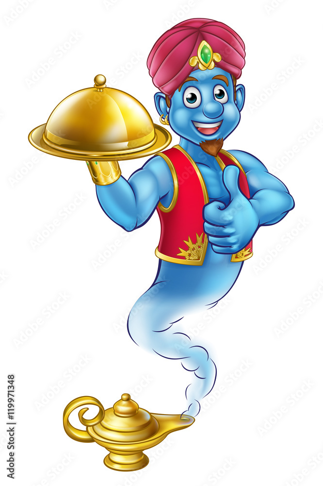 Cartoon Genie Serving Food Stock Vector | Adobe Stock
