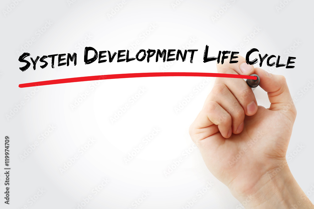 Hand writing System Development Life Cycle with marker, concept ...
