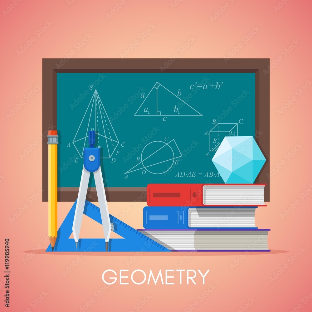 Geometry Science Education Concept Vector Poster In Flat Style Design Geometry Science Education Concept Vector Poster In Flat Style Design
