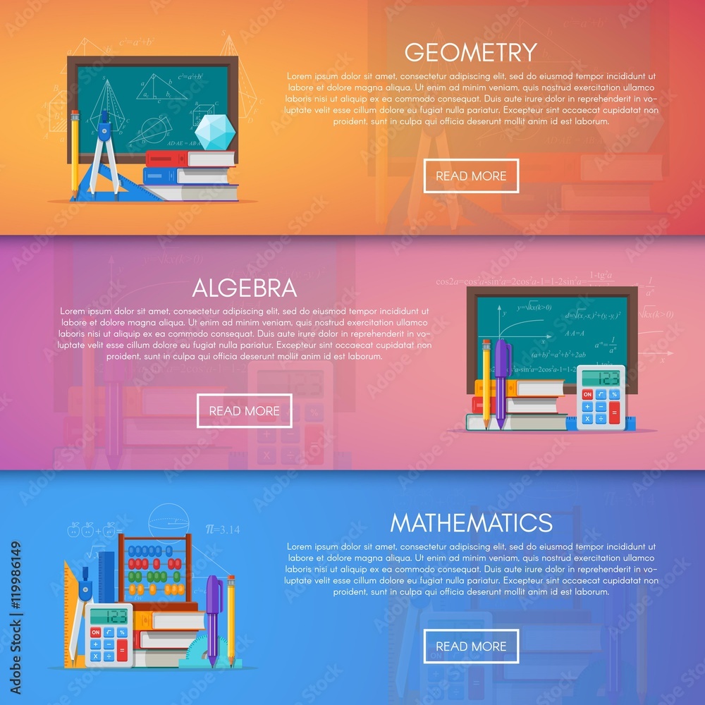 Geometry, algebra and math vector banners. Science education concept ...