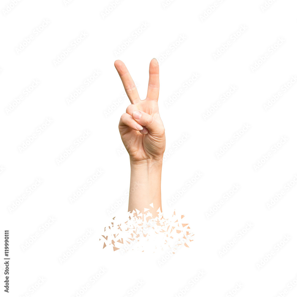Hand showing victory sign on white background Stock Photo | Adobe Stock