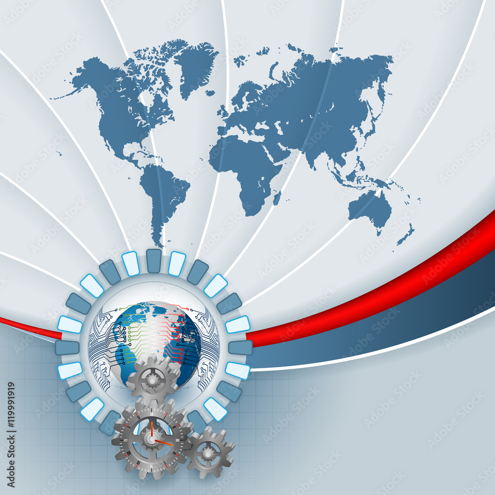 Abstract, technology concept idea, background with 3d gears and Earth ...