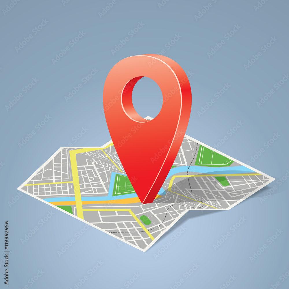 Folded Map With Color Label. Vector Point Marker. Stock Vector | Adobe ...