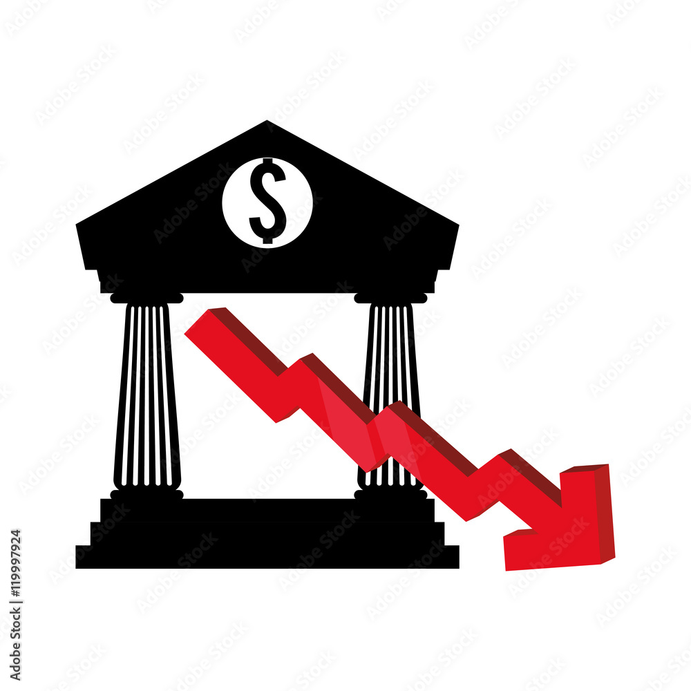 bank and decline arrow icon. Money financial and economy theme ...
