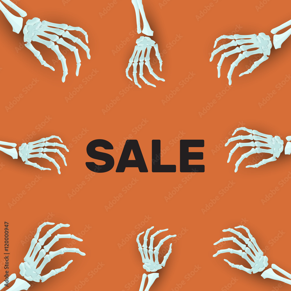 Vector Halloween background with skeleton arm for promotional, party ...