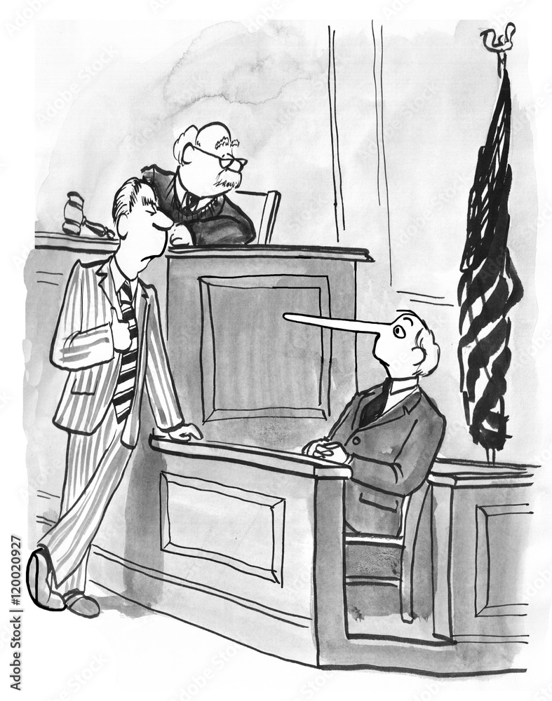Legal illustration showing a witness lying under oath. Stock ...