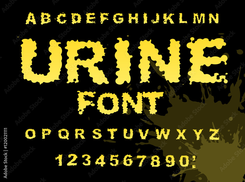 Urine font. Yellow liquid ABC. piss typography. wee-wee alphabet Stock ...