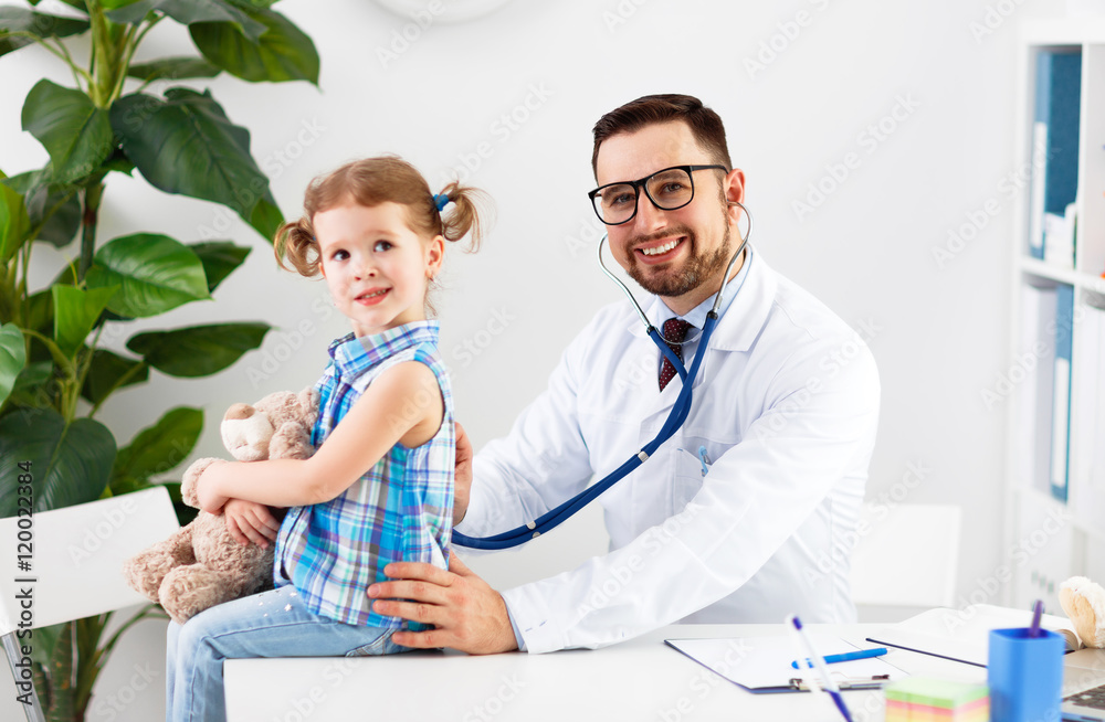 friendly happy male doctor pediatrician with patient child girl Stock ...