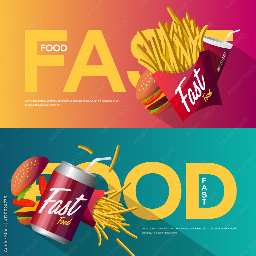 Fast food creative poster design set. Web graphics modern vector ...