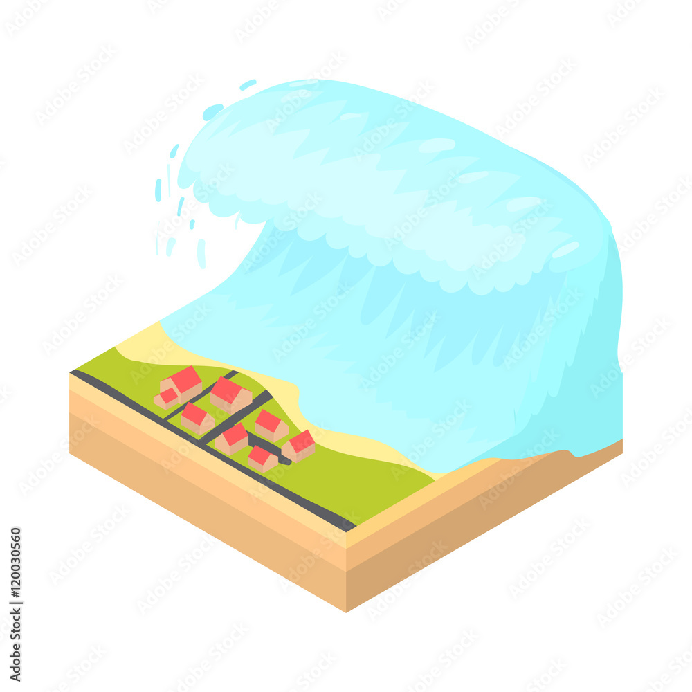 Tsunami wave icon in cartoon style on a white background vector ...