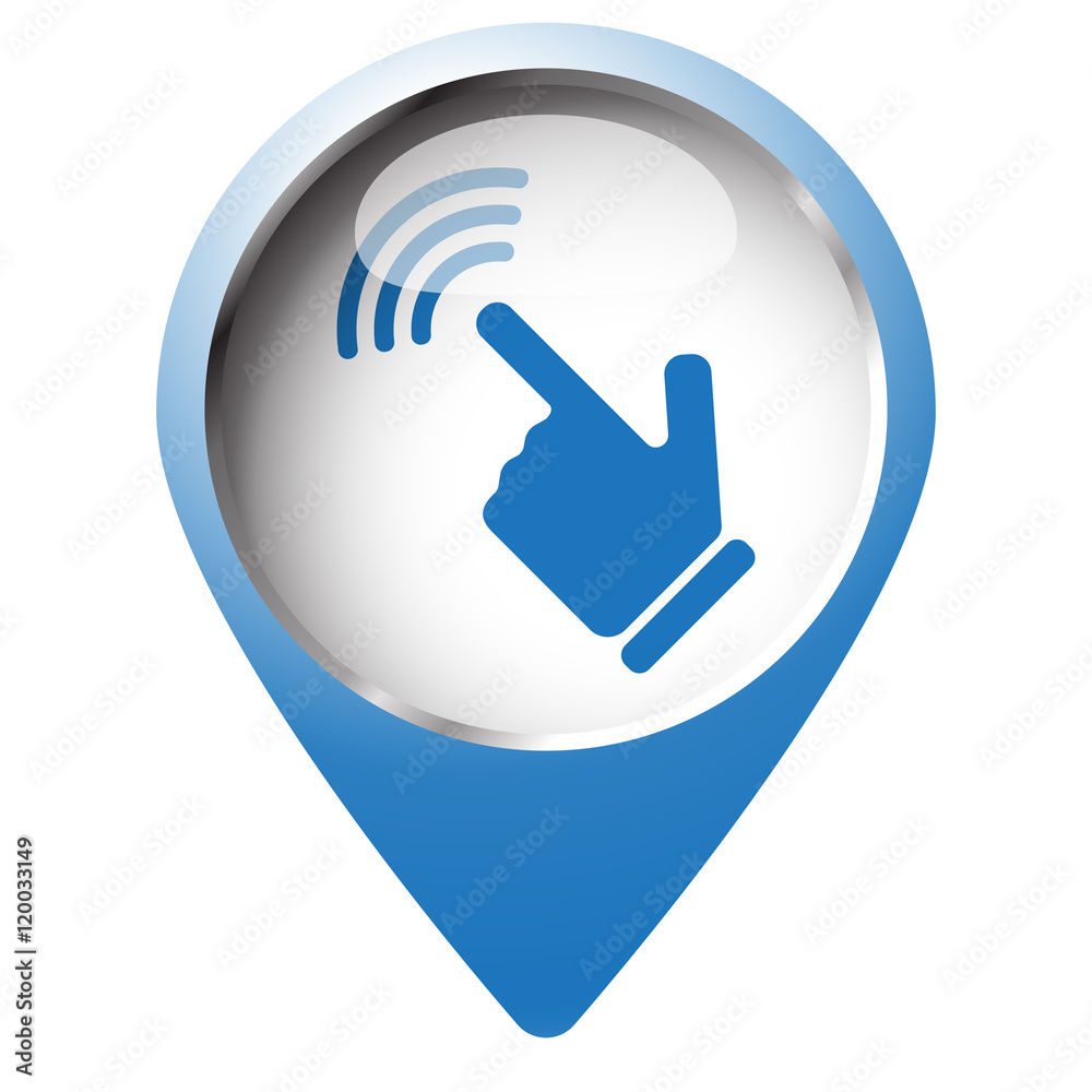 Map pin symbol with Touch Screen icon. Blue symbol on white back Stock ...