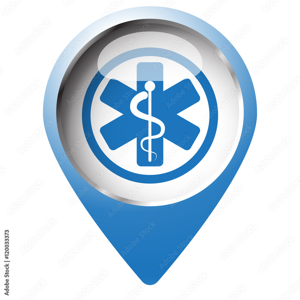 Map pin symbol with Medical icon. Blue symbol on white backgrou Stock ...