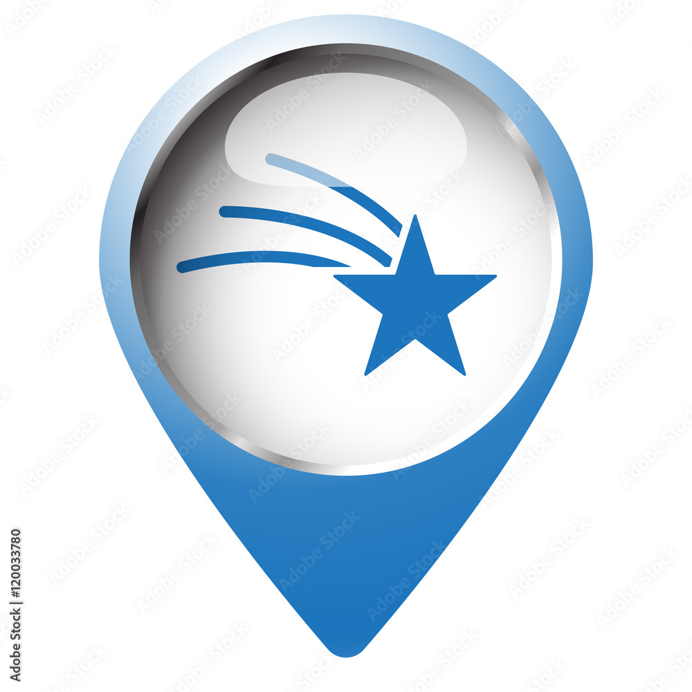 Map pin symbol with Shooting Star icon. Blue symbol on white bac Stock ...