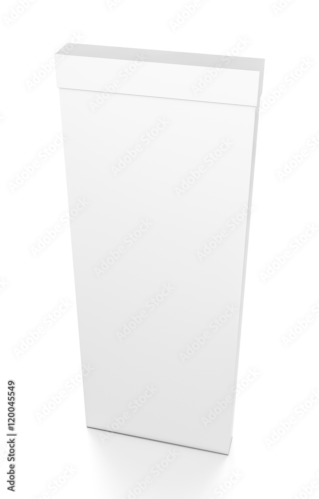 White tall thin vertical rectangle blank box with cover from top front ...