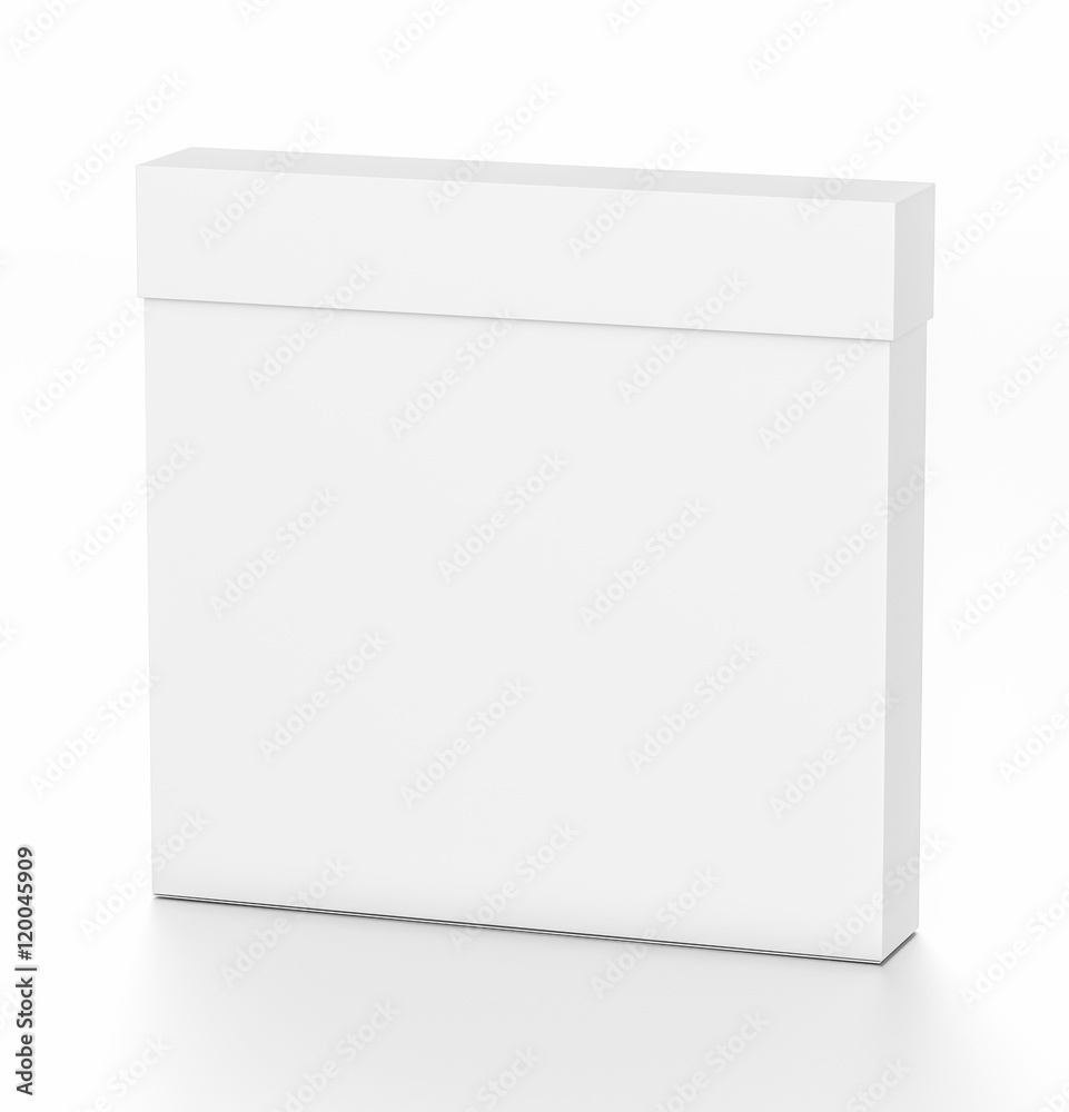 White thin rectangle blank box with cover from top front far side angle ...