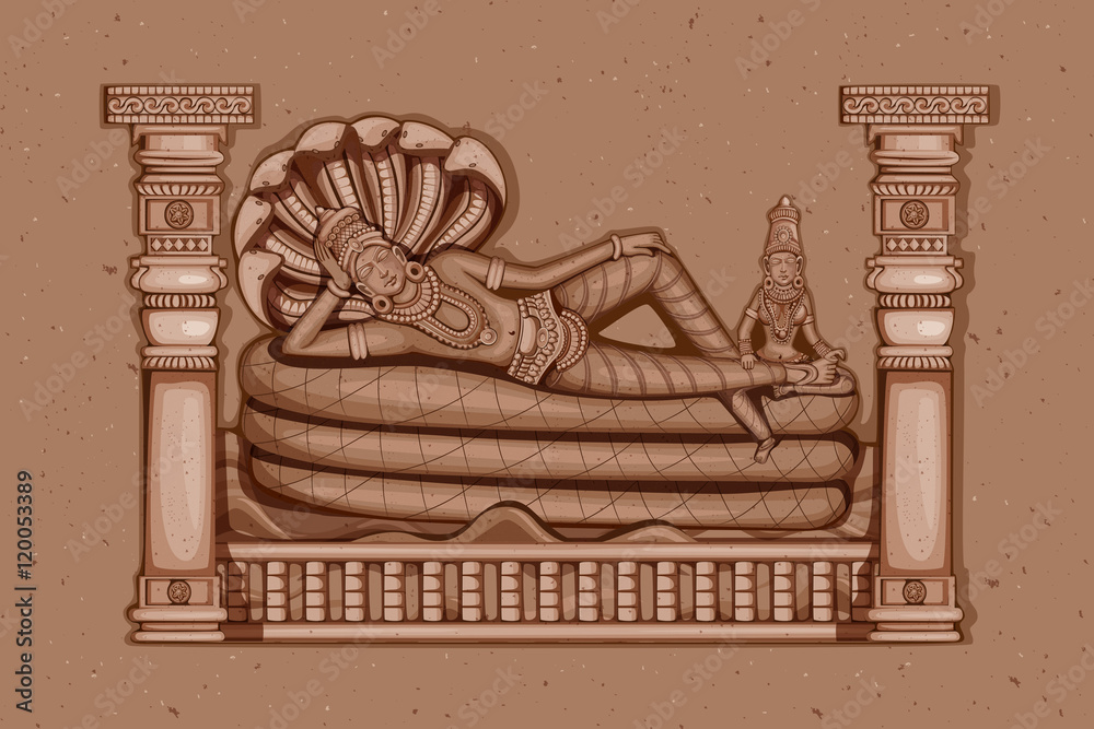 Vintage Statue of Indian Lord Vishnu Sculpture Stock Vector | Adobe Stock