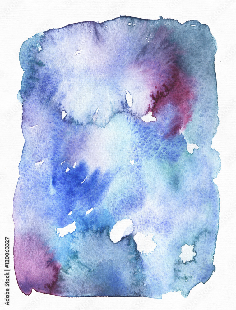 Blue watercolor hand drawn abstract shape based on ink drips and shades ...