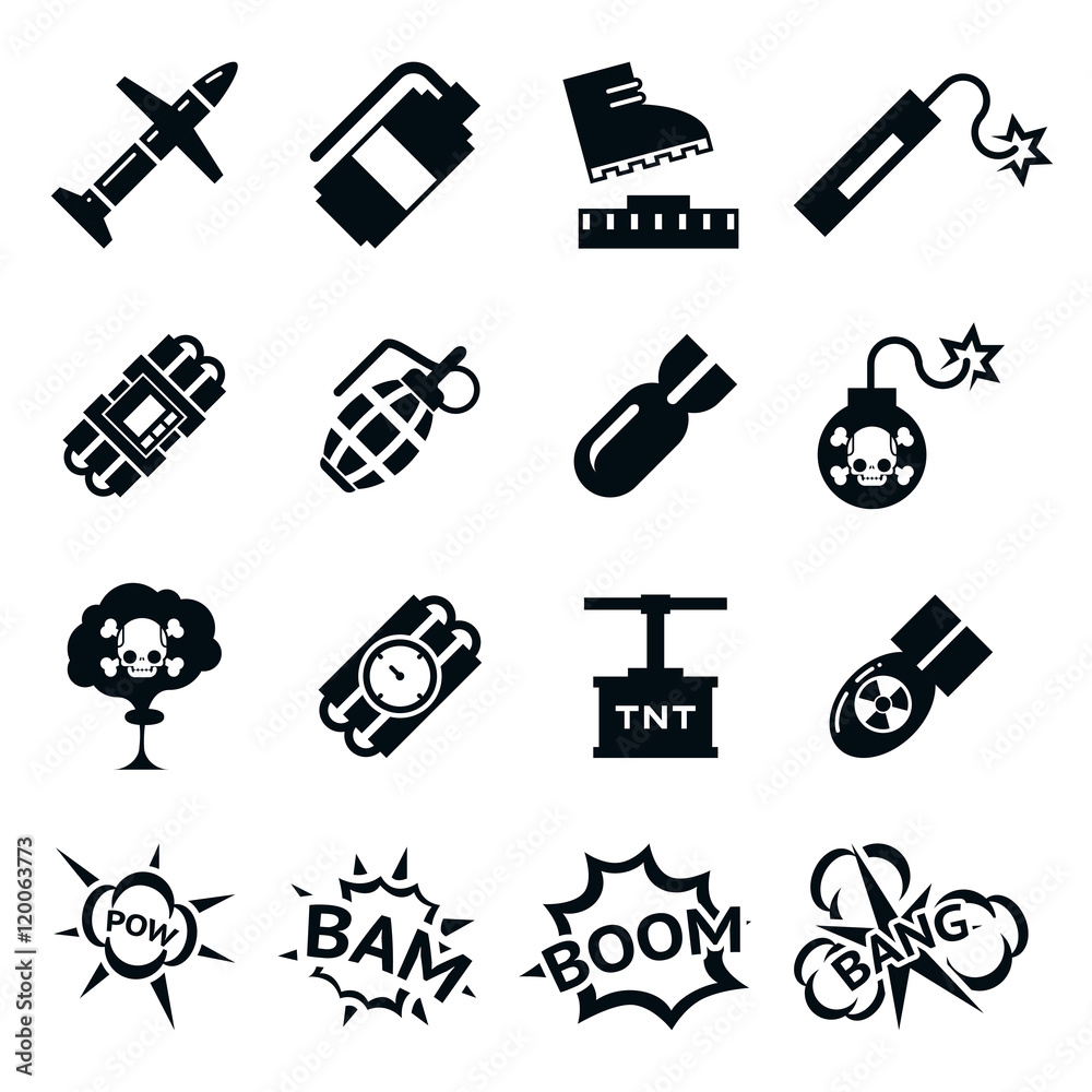 Bomb icons. Black and white bombs signs pictograms Stock Vector | Adobe ...