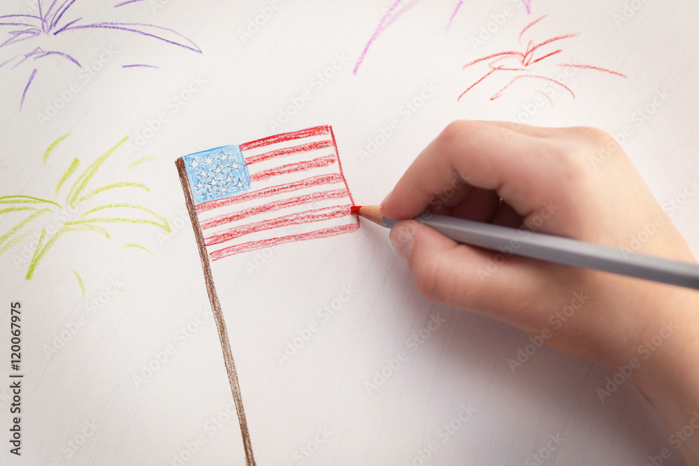 Child's hand drawing American flag on paper Stock Photo | Adobe Stock