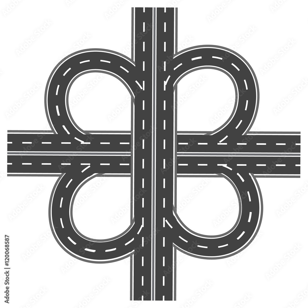 Road interchange. Highway with white markings. illustration Stock ...