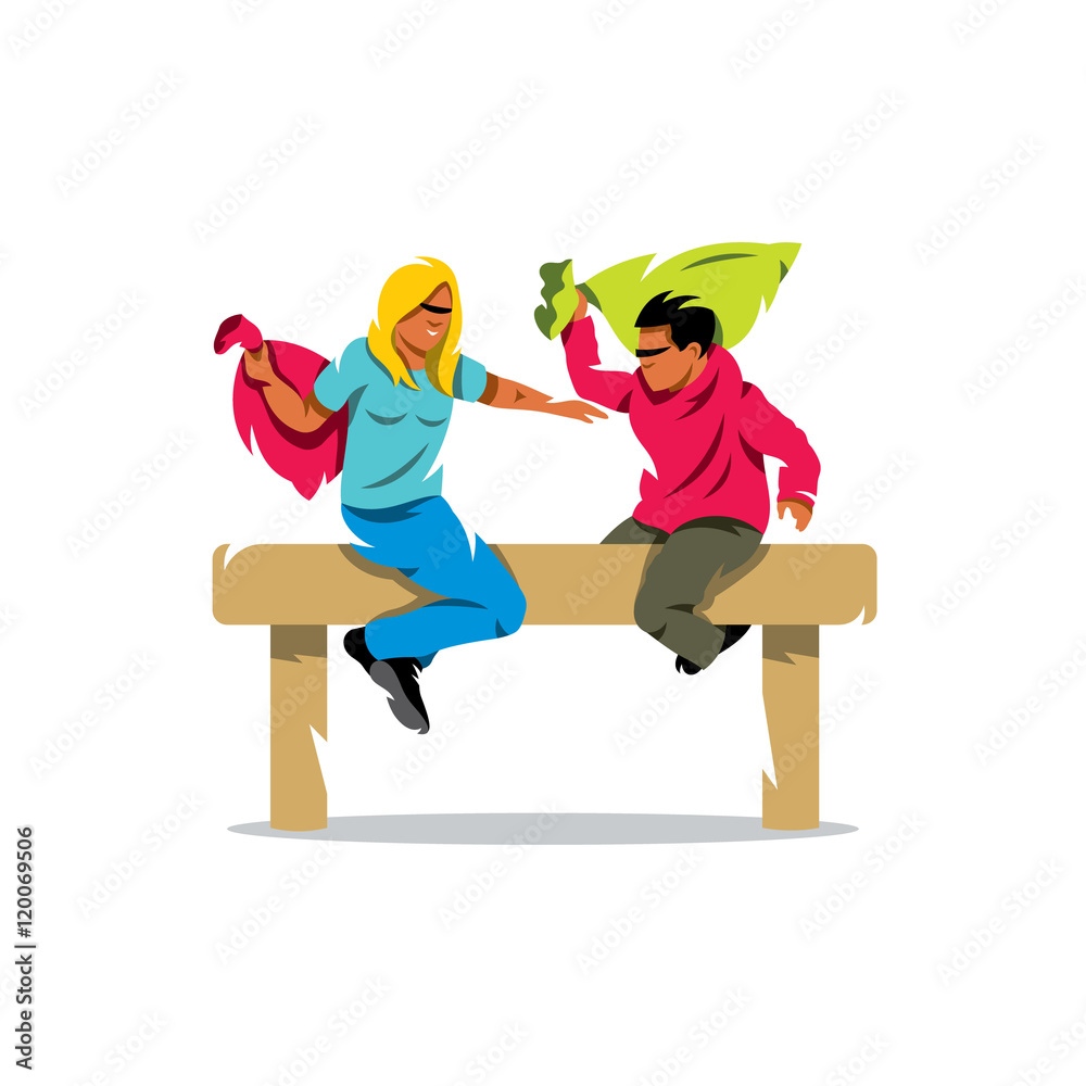 Vector Pillow fight Cartoon Illustration. Stock Vector | Adobe Stock