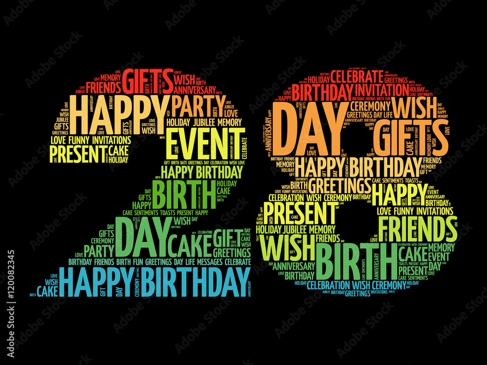 Happy 28th birthday word cloud collage concept Stock Vector | Adobe Stock