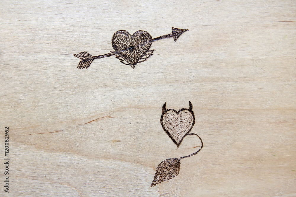 Heart. Woodburning, pyrography. Decor, design, handmade. Stock Photo ...