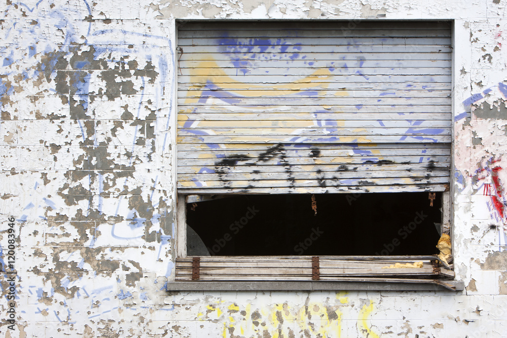 Grunge window with broken roller blinds Stock Photo | Adobe Stock