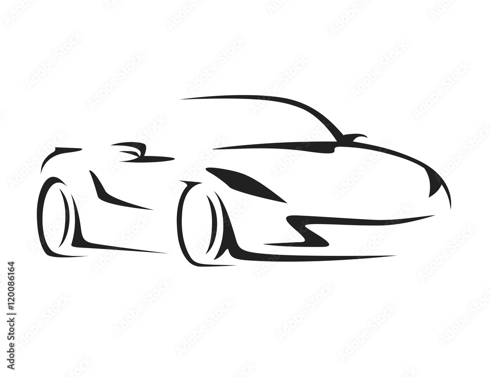 Original concept car with black supercar sports vehicle silhouette on ...