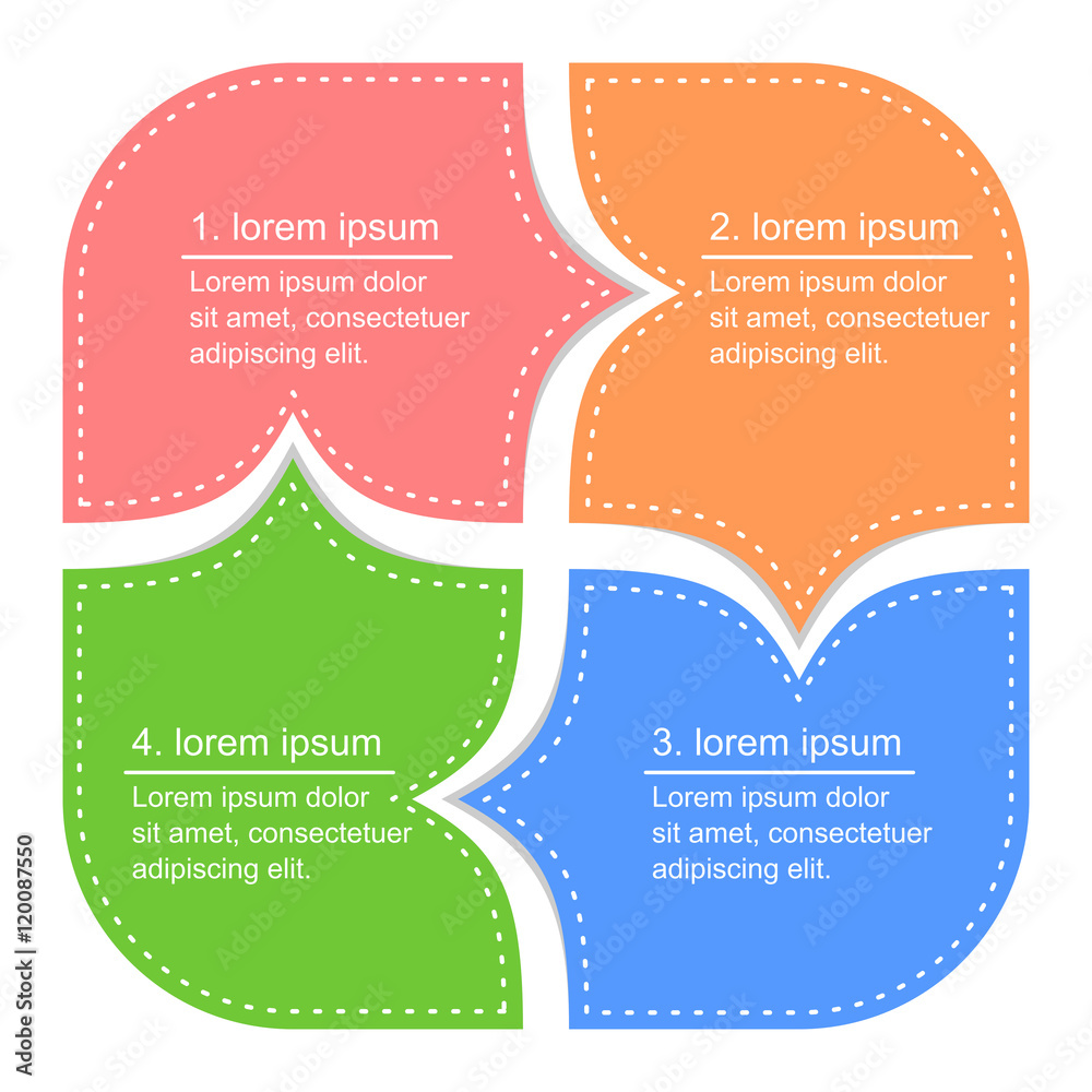 Modern infographics illustration with four columns, dotted borders ...