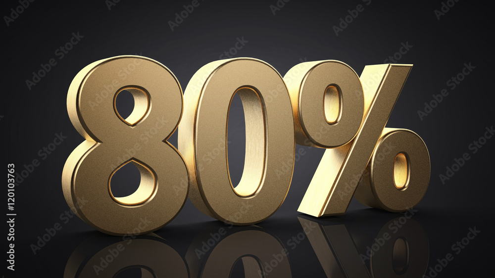 80%. Realistic gold percent illustration (3D Professional Render) Stock ...