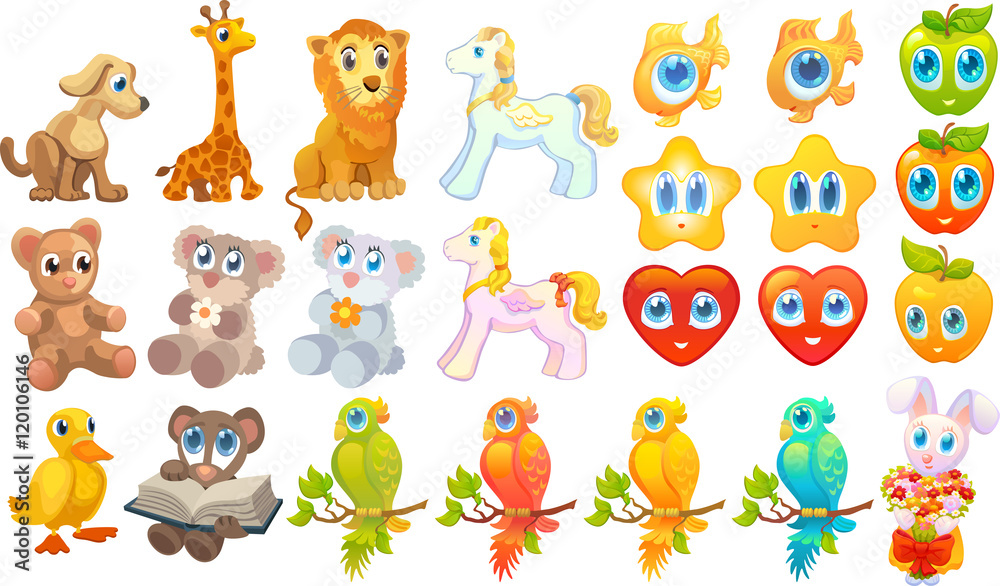 Little cartoons, creatures, toys, animals. Stock Vector | Adobe Stock