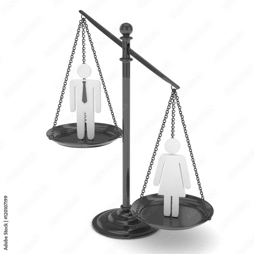 Isolated old fashioned pan scale with man and woman on white background ...