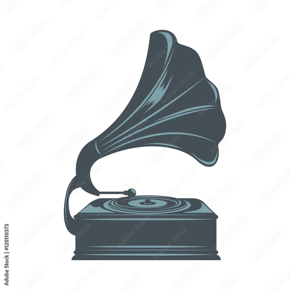 gramophone vynil musical device. retro music object. vector ...