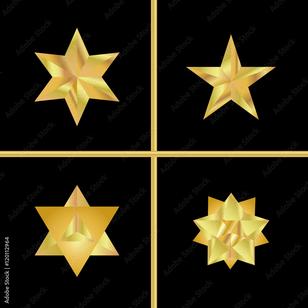 Golden star set. Geometric 3d icon.Modern style. Vector illustration ...