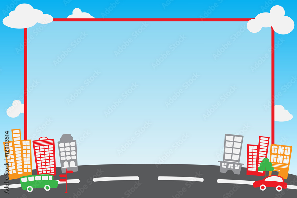City, car, sky frame and template for instant photo corner or ...