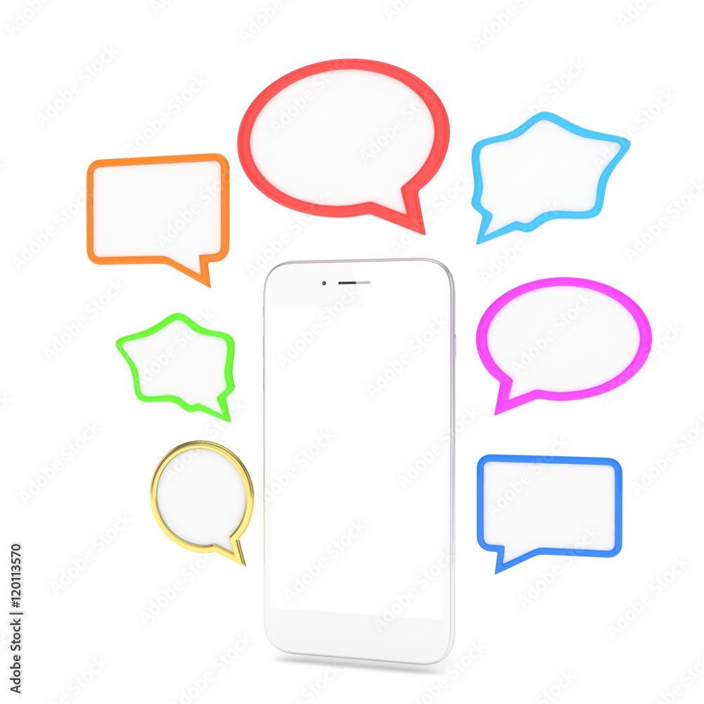 smartphone with bubbles isolated on white background. 3d rendering ...