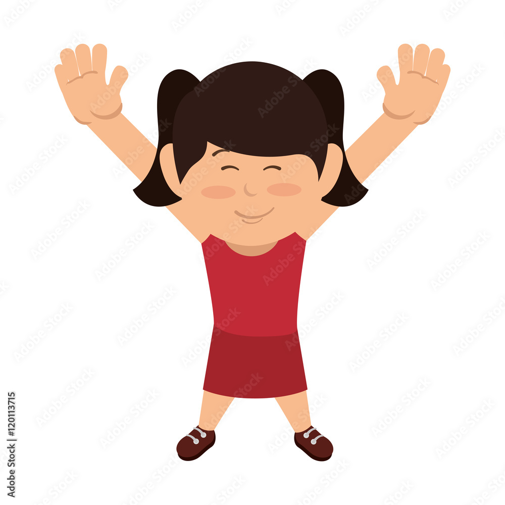 cartoon girl smiling with hands up wearing pink shirt. vector ...