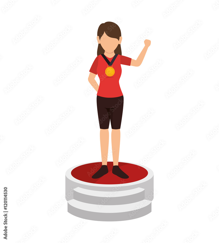 avatar woman winner with medal on pedestal championship podium. vector ...