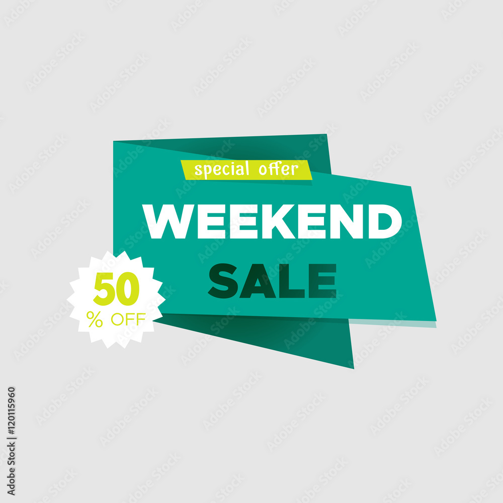 Weekend sale special offer banner,up to 50% off. Vector illustration ...